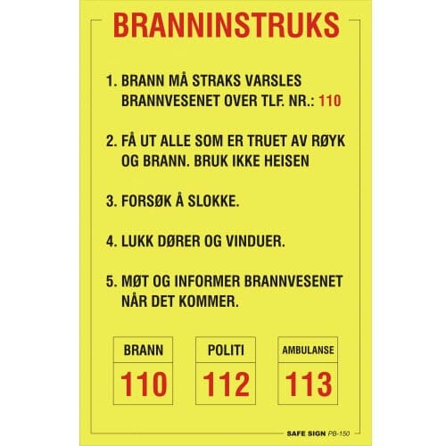 Branninstruks Skilt 20x30 Cm Pvc Alfa Brannvern branninstruks-skilt-20x30-cm-pvc-alfa-brannvern