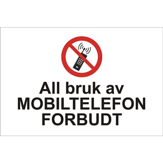Forbudsskilt - Mobiltelefon forbudt, 30x20 cm., pvc - Alfa Brannvern
