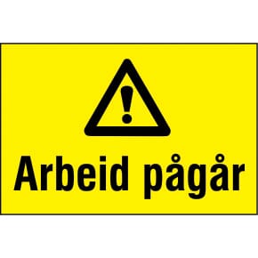 Varselskilt - Arbeid pågår, 30x20 cm., pvc - Alfa Brannvern